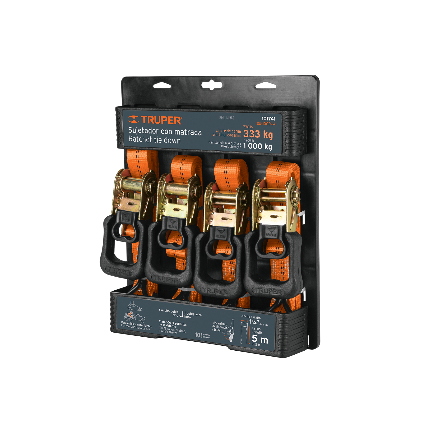 101741 Juego de 4 sujetadores con matraca carga máxima 1000 kg ...