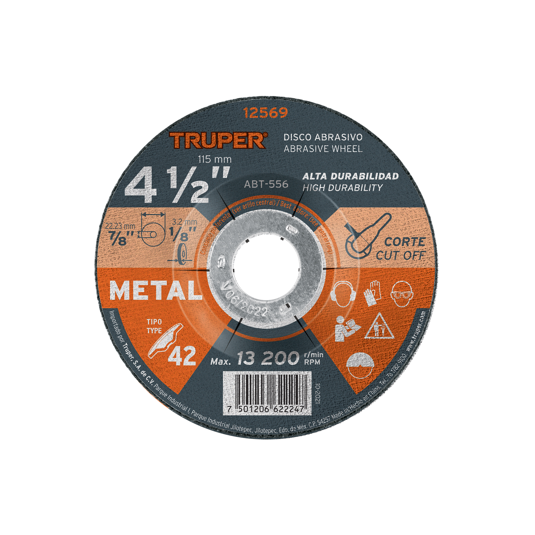 12569 Disco Tipo 42 de 4-1/2" x 3.2 mm para corte de metal, Truper ...